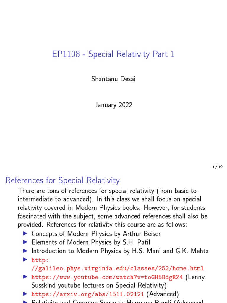 EP1108 - Special Relativity Part 1: Shantanu Desai | PDF | Special Relativity | Luminiferous Aether