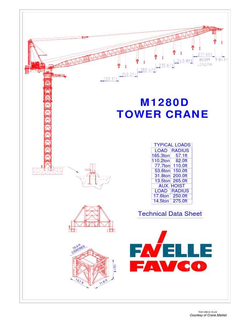 Favelle Favco M1280D Tower Crane Specs | PDF | Crane (Machine) | Machines