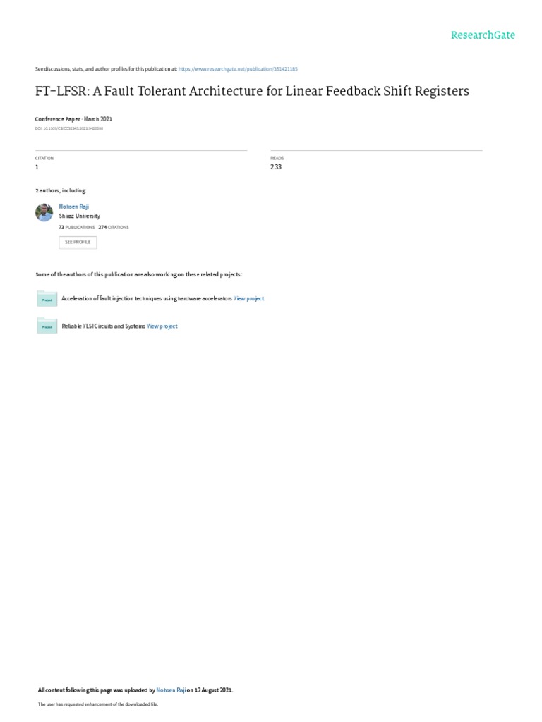 Fault Tolerant Feedback Shift Register | PDF | Computer Engineering ...