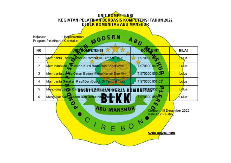 Belakang Sertifikat BLKK | PDF