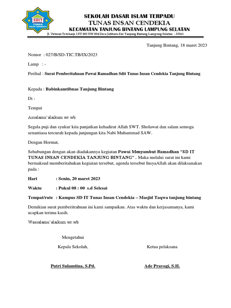 Surat Pemberitahuan Pawai Ramadhan | PDF