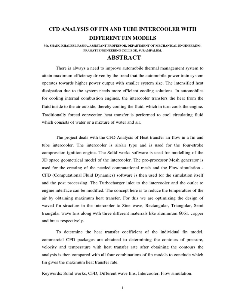 CFD Analysis of Fin & Tube Intercooler With Different Fin Models | PDF ...