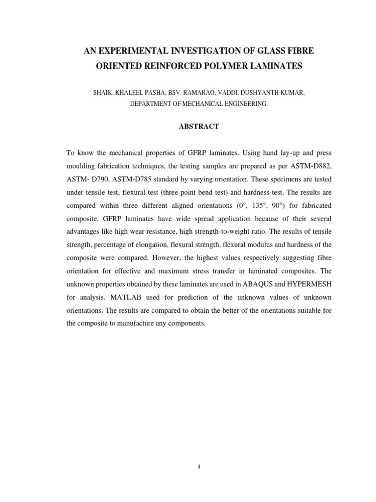 Experimental Investigation Of Gfrp Laminates Pdf Composite Material