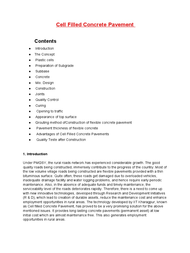 Cell Filled Concrete Pavement Overview | PDF | Concrete | Road Surface