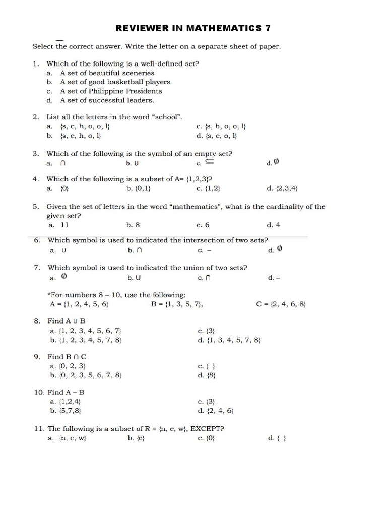 Mathematics 7 Reviewer Guide | PDF