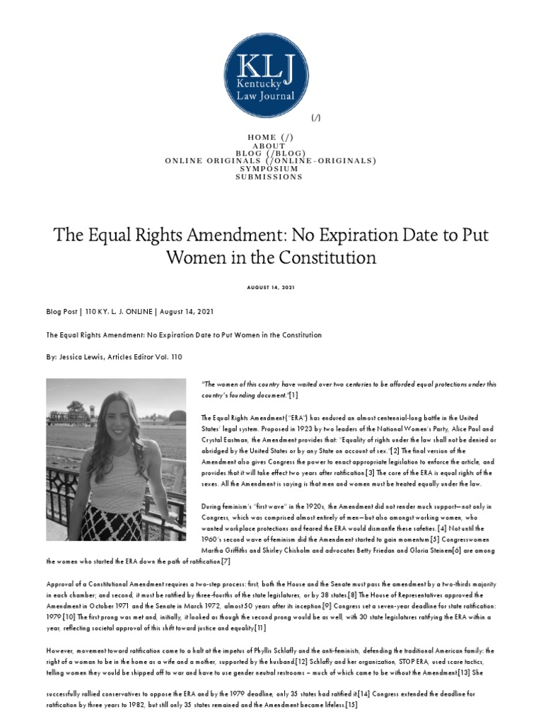The Equal Rights Amendment Pdf Fourteenth Amendment To The United States Constitution