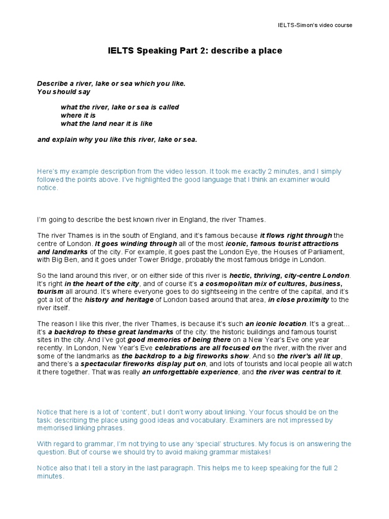 Speaking, Lesson 4 - 'Describe A Place' Worksheet 2 | PDF | Restaurants ...