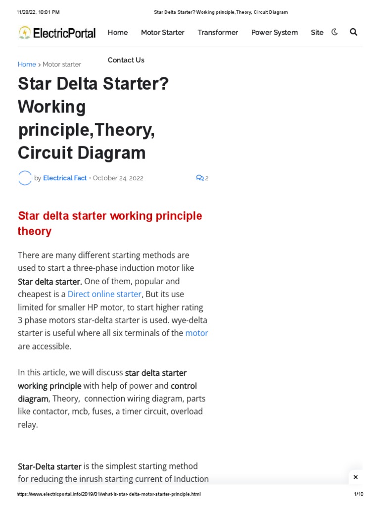 Star Delta Starter - Working Principle, Theory, Circuit Diagram | PDF ...
