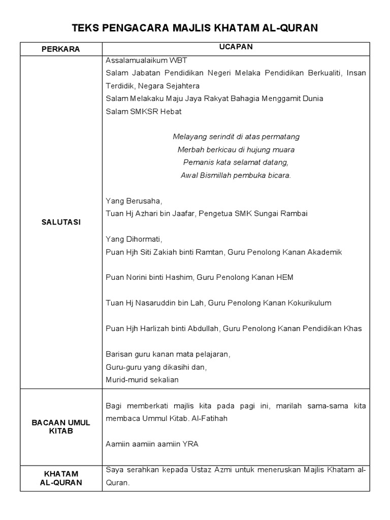 Teks Pengacara Majlis Khatam Al | PDF