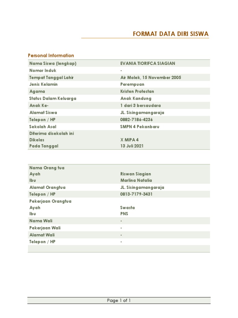 Format Data Diri Siswa | PDF