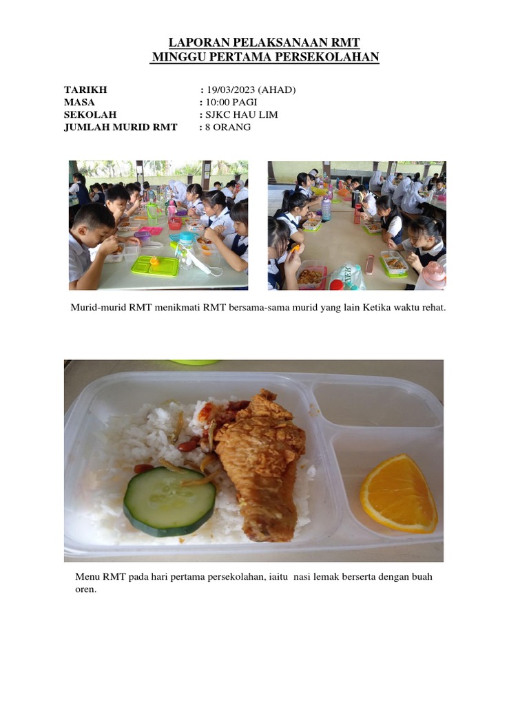 Laporan RMT Minggu Pertama Persekolahan | PDF