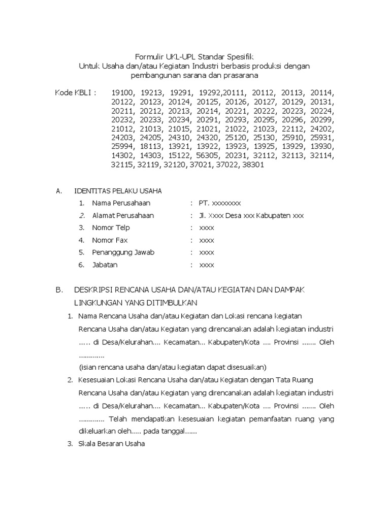 07 - Template Formulir UKL-UPL Standar Spesifik Usaha Industri Berbasis ...