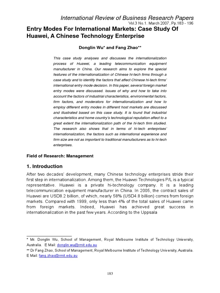 Entry Modes For International Markets Case Study of | PDF ...