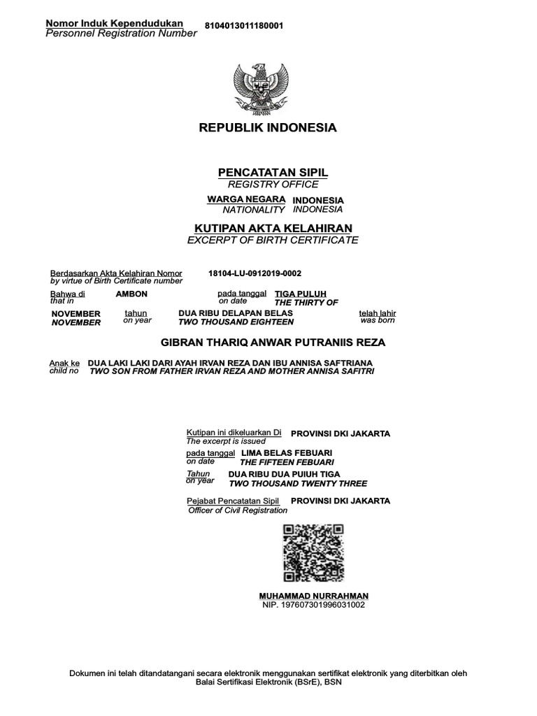 Akra Lahir 2023 GIBRAN THARIQ | PDF