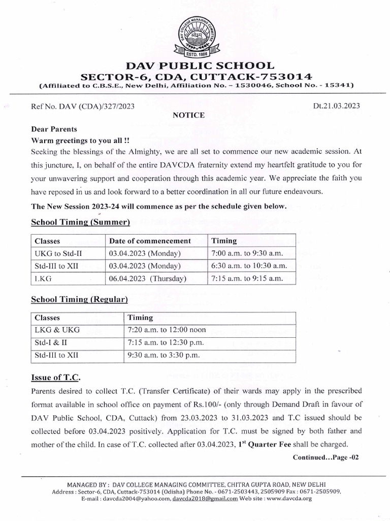 NoticeBoard - New Session Notice For Parents | PDF