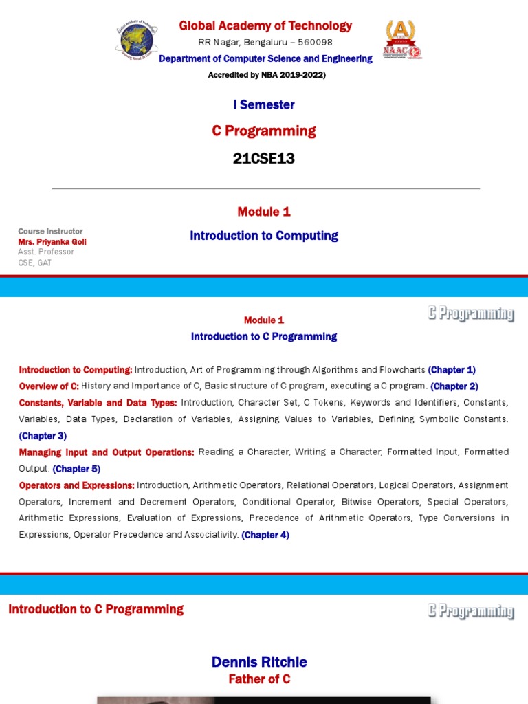 C Programming: Global Academy of Technology | PDF | C (Programming Language) | Computer Program