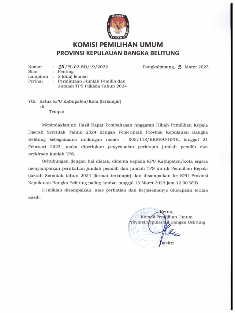 35 Permintaan Jumlah Pemilih Dan Jumlah TPS | PDF