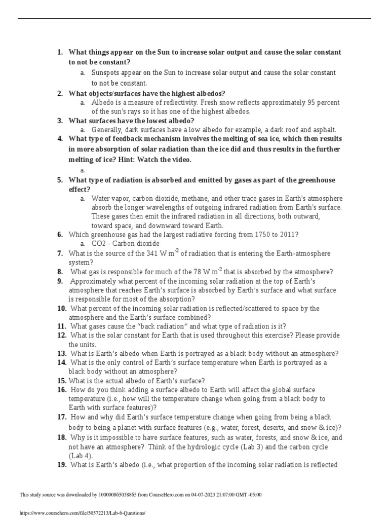 Lab 6 Questions | PDF | Atmosphere Of Earth | Greenhouse Effect