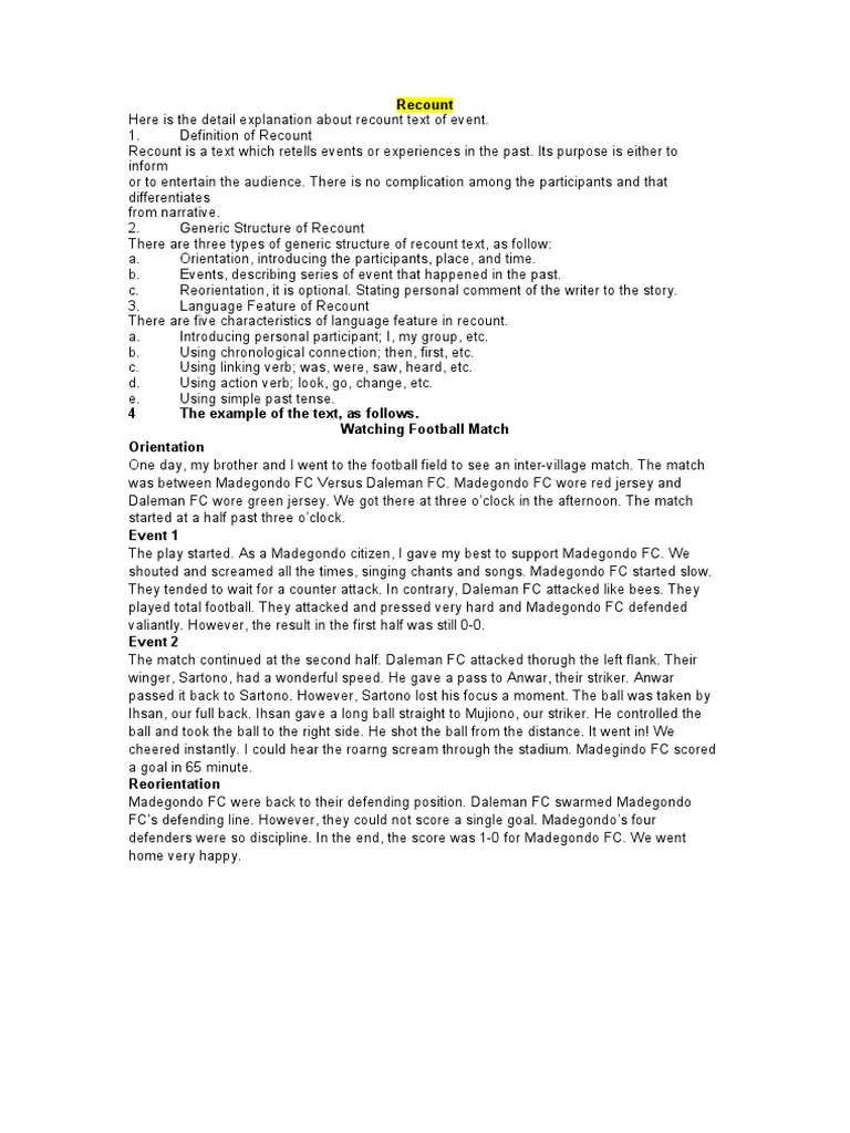 Recount Text and Example | PDF | Forward (Association Football ...