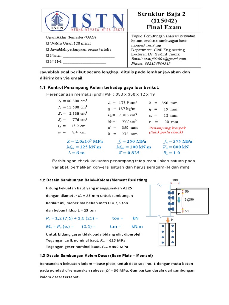 UAS Jan 2022-Struktur Baja 2 - TS - ISTN | PDF