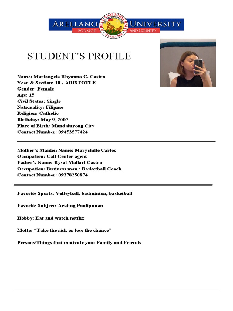 Student'S Profile: 2X2 I.D. Photo | PDF