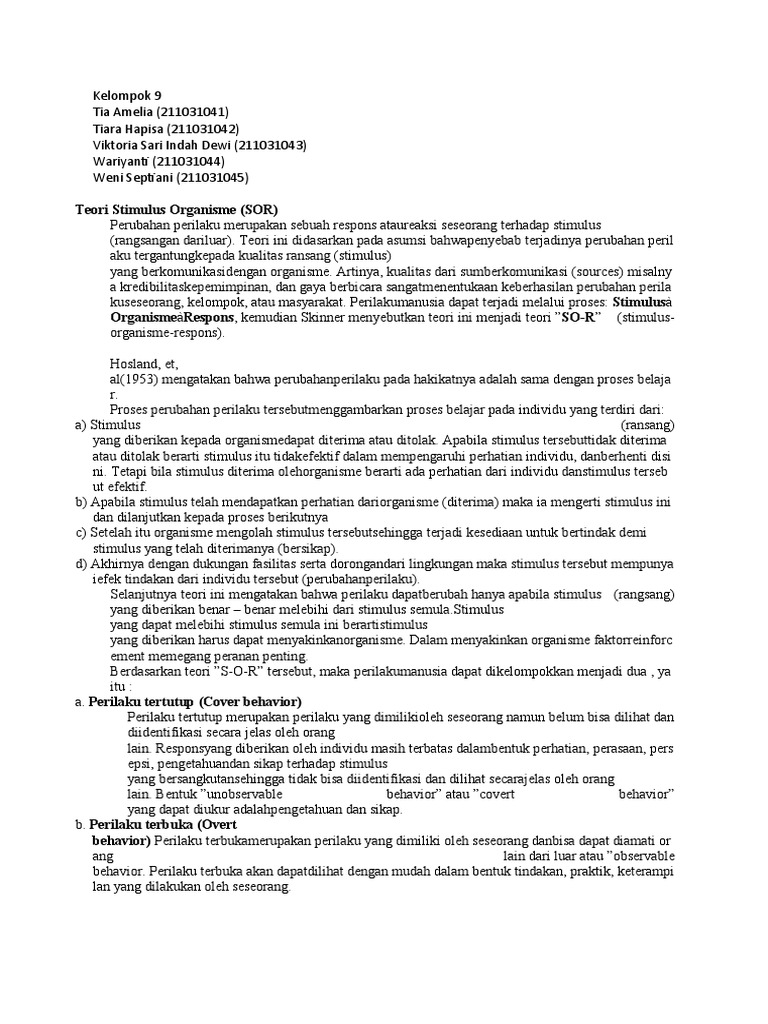 Teori Stimulus Organisme (SOR) | PDF