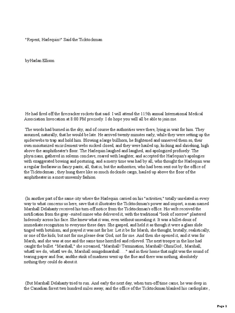 "Repent, Harlequin! The Ticktockman's Rule" | PDF | Mystery, Thriller ...