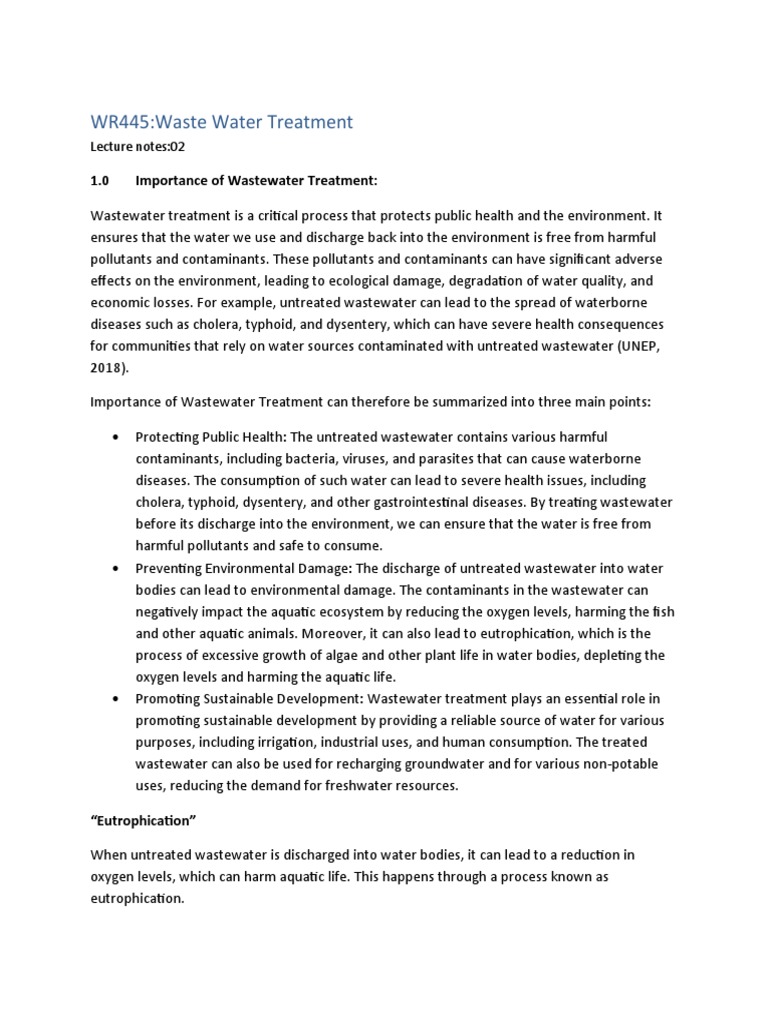 Wastewater Treatment Essentials | PDF | Eutrophication | Sewage Treatment