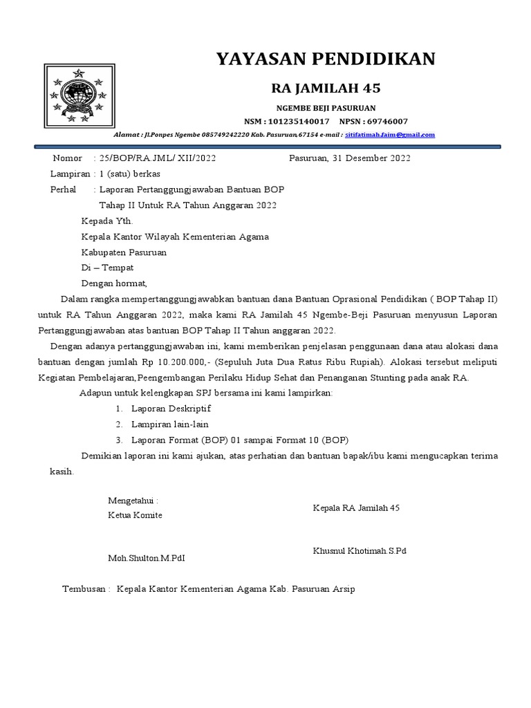 Contoh Laporan Deskriptif LPJ Bop. Tahap I | PDF | Karier & Perkembangan