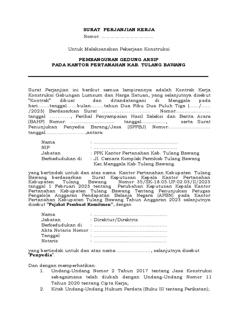 Rancangan Kontrak Arsip BPN Final | PDF