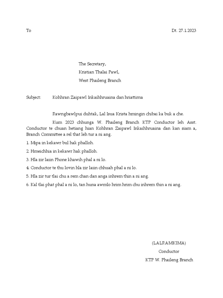 Kohhran Zaipawl Inkaihhruaina Guidelines | PDF