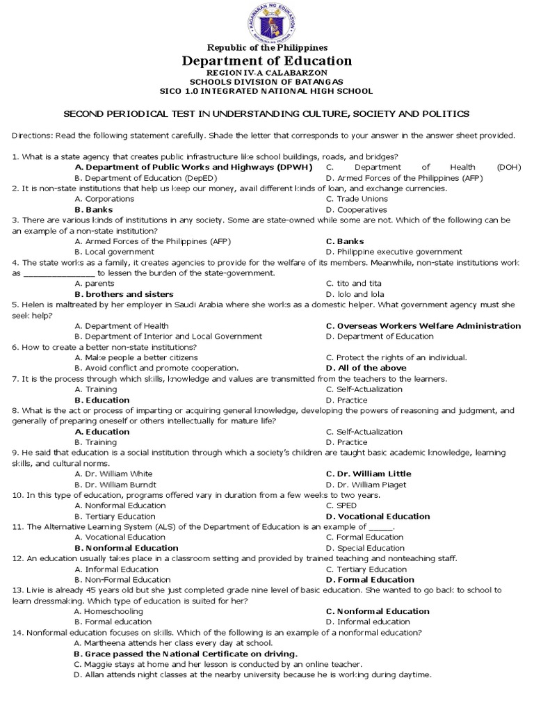 Periodic Test-UCSP - WITH KEY - 2nd | PDF | Social Status | Social ...