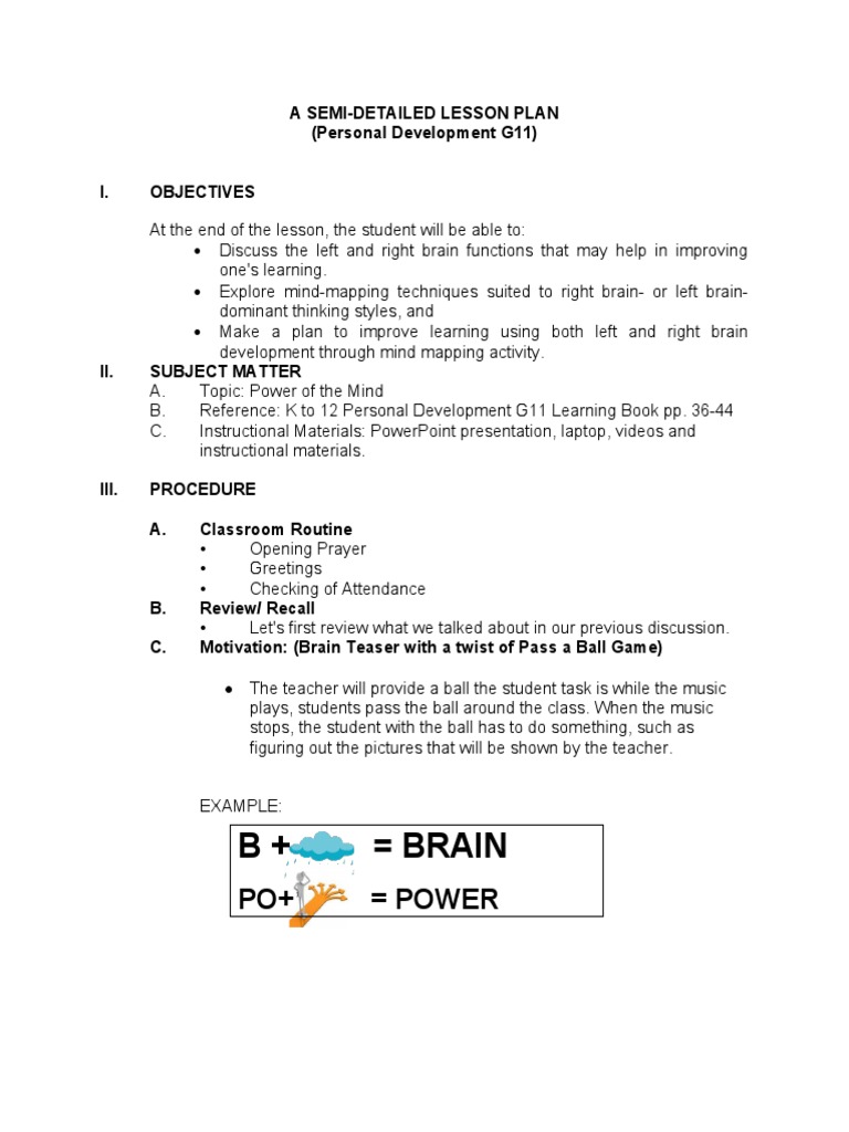 LESSON PLAN Module 6 3 | PDF | Lateralization Of Brain Function | Mind