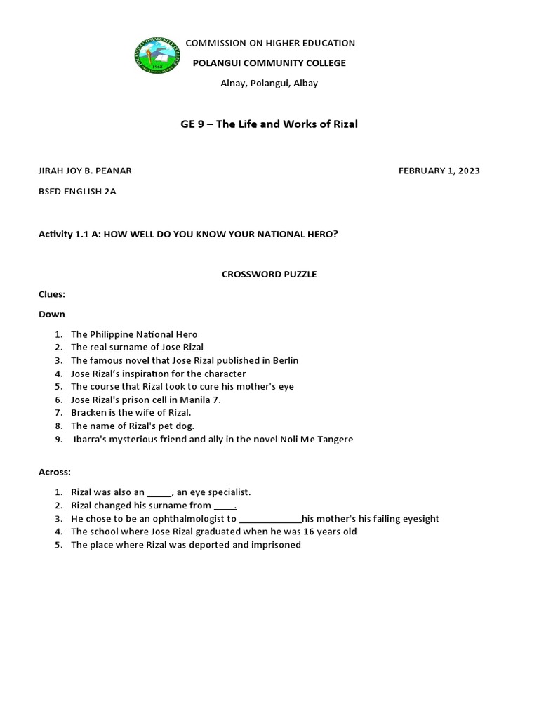 Activity 1 (Rizal) | PDF