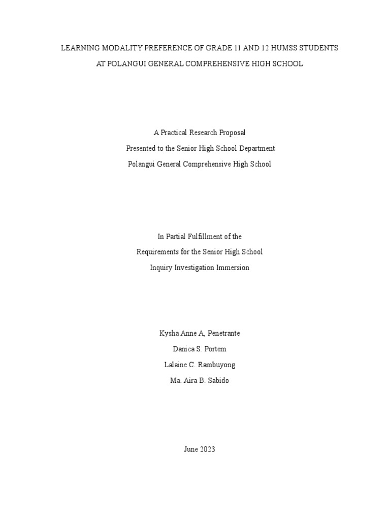 Determining the Learning Modality Preference of Grade 11 and 12 HUMSS ...