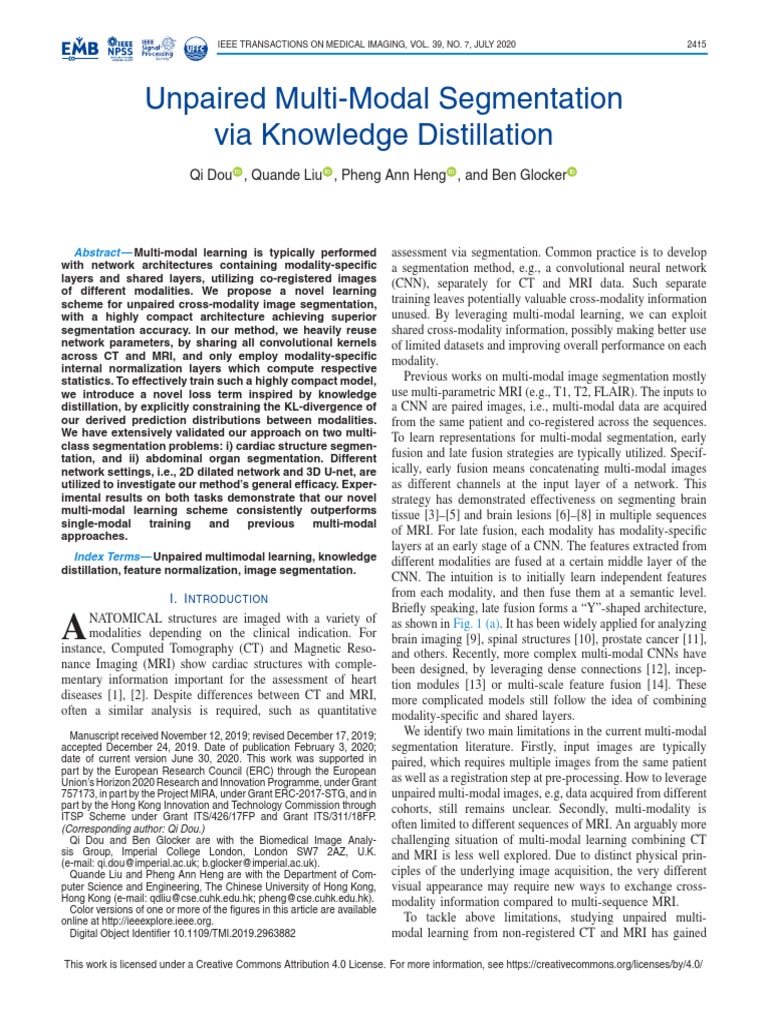 Unpaired Multi-Modal Segmentation Via Knowledge Distillation | PDF ...