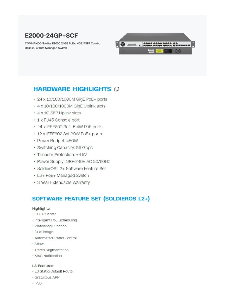 Commando E2000-24GP+8CF Data Sheet | PDF