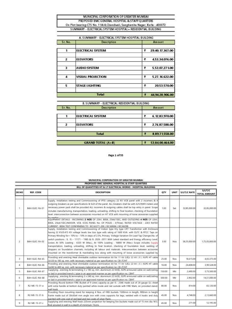 Eth - 7000024824 - Electrical Boq | PDF | Transformer | Building Engineering