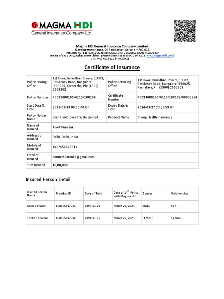 Ipd Coi RP3Y | PDF | Hospital | Insurance