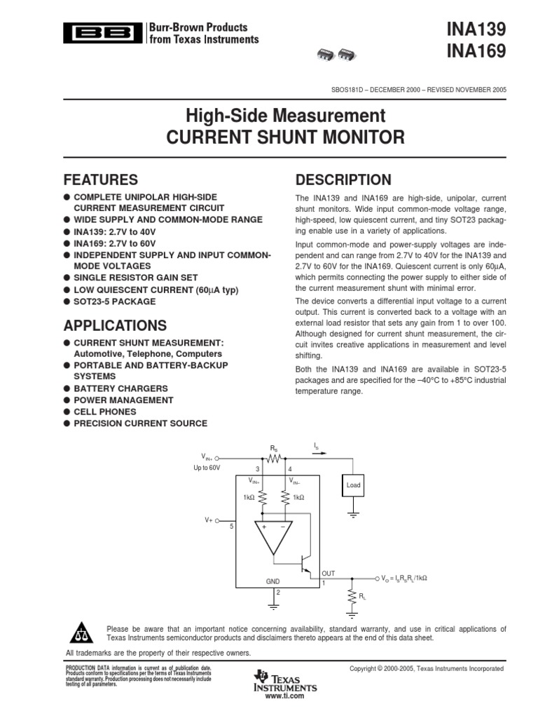Ina 169 | PDF | Power Supply | Analog To Digital Converter