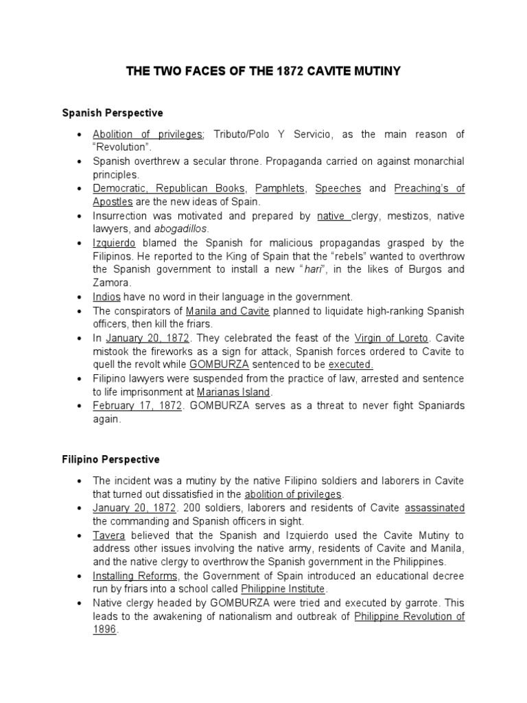The Two Faces of The 1872 Cavite Mutiny: Spanish Perspective | PDF ...