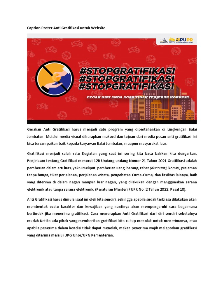 Caption Poster Anti Gratifikasi Dan 4 Big Nos Untuk Website | PDF