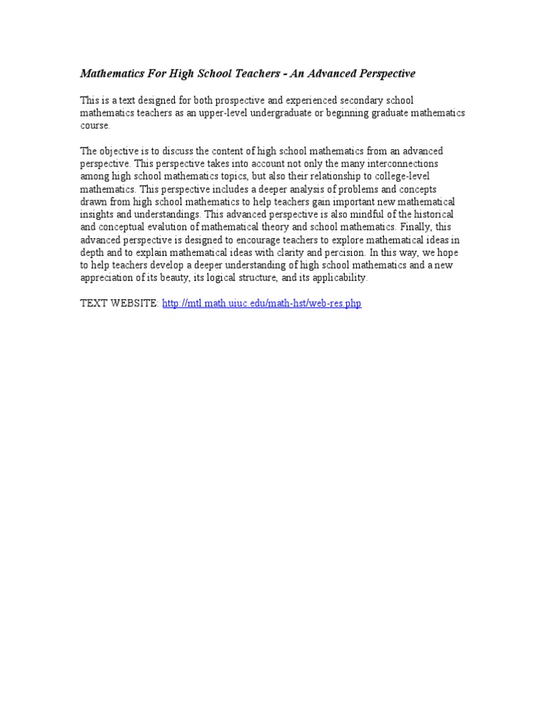 Advanced Insights for Math Teachers | PDF