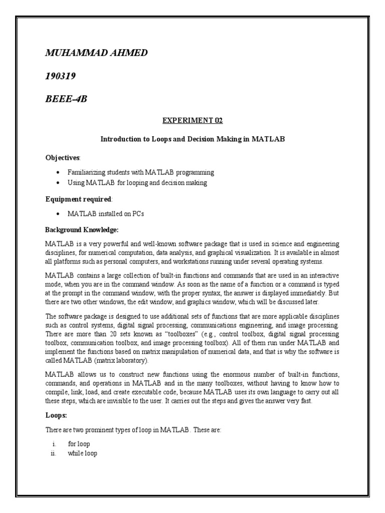 SNS Lab#02 | PDF | Matlab | Control Flow