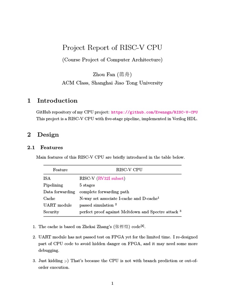 Project Report of RISC-V CPU | PDF | Cpu Cache | Central Processing Unit