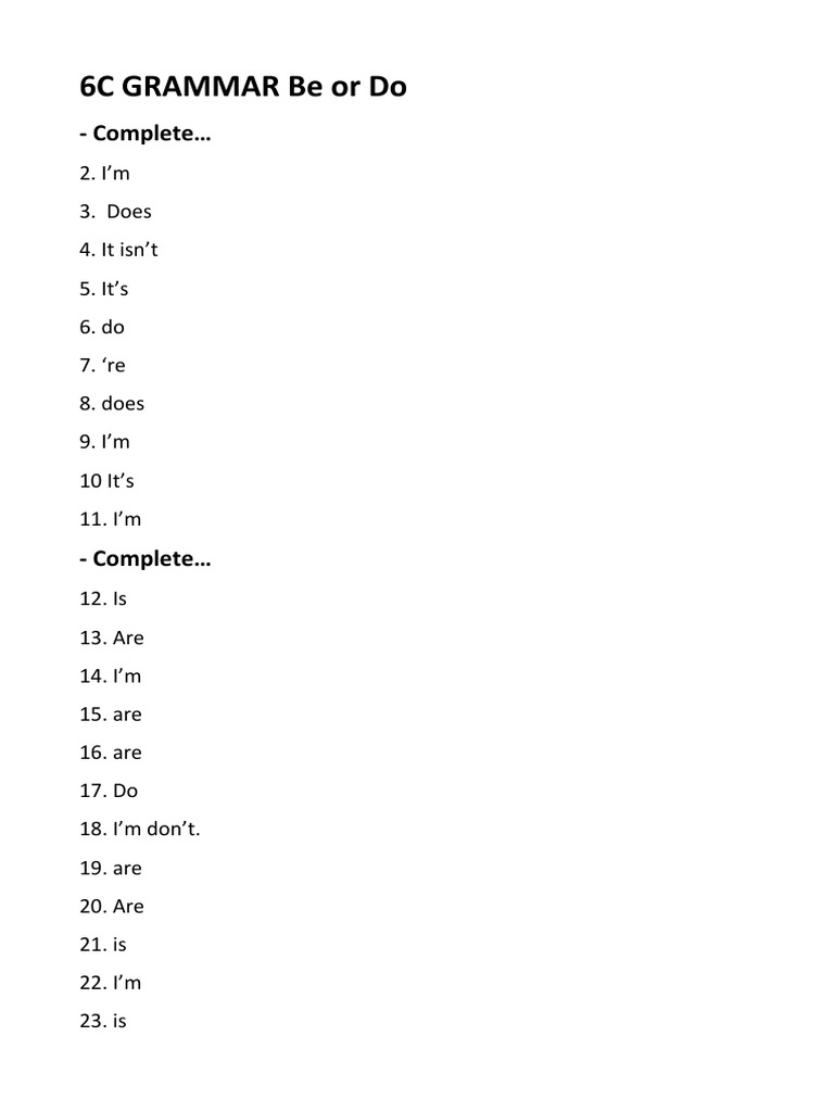 6C Grammar Be or Do: - Complete | PDF
