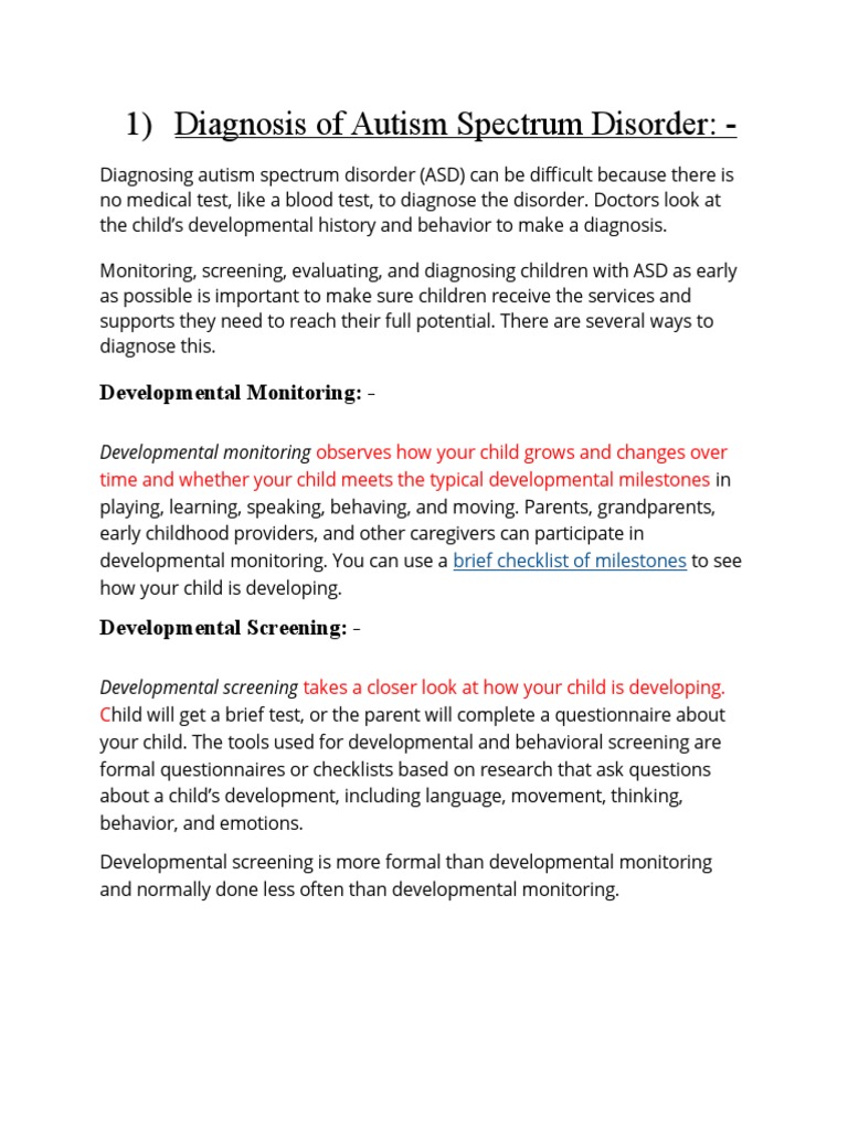 Diagnosis of Autism Spectrum Disorder | PDF | Autism Spectrum | Human ...