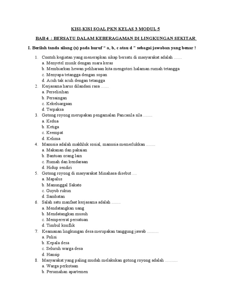 Kisi-Kisi Ujian PKN Kelas 3 Modul 5 | PDF