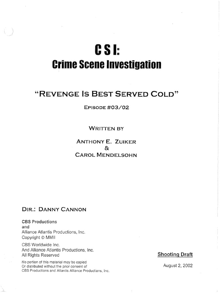 CSI 3x01 - Revenge Is Best Served Cold | PDF