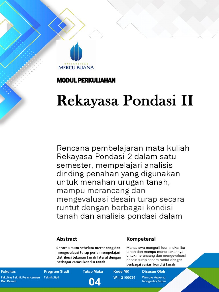 Modul Ajar Rekayasa Pondasi 02 TM 04 - Rev Wa02 | PDF